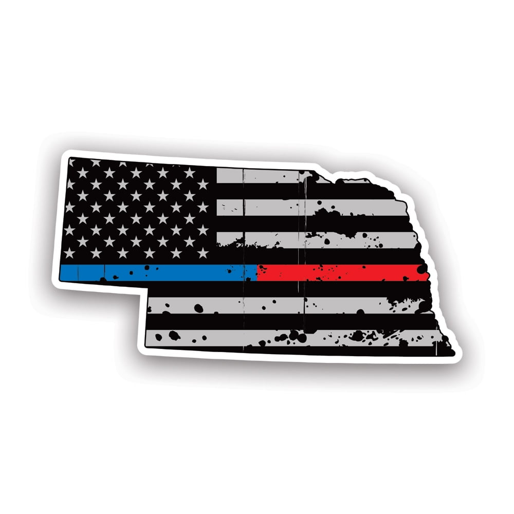 Distressed Thin Blue Red Line Nebraska State Shaped Subdued US Flag ...