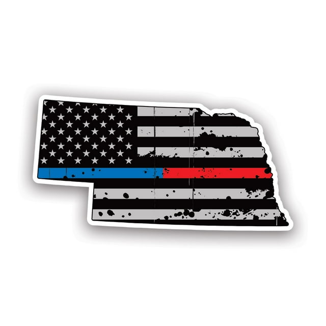 Distressed Thin Blue Red Line Nebraska State Shaped Subdued US Flag ...