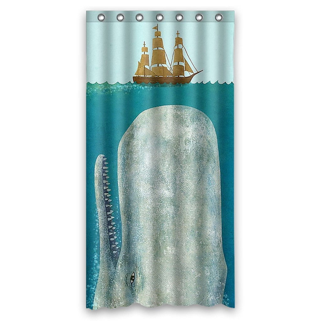 Gckg Whale Blue Sea Sailing Ship Bathroom Shower Curtain Shower Rings