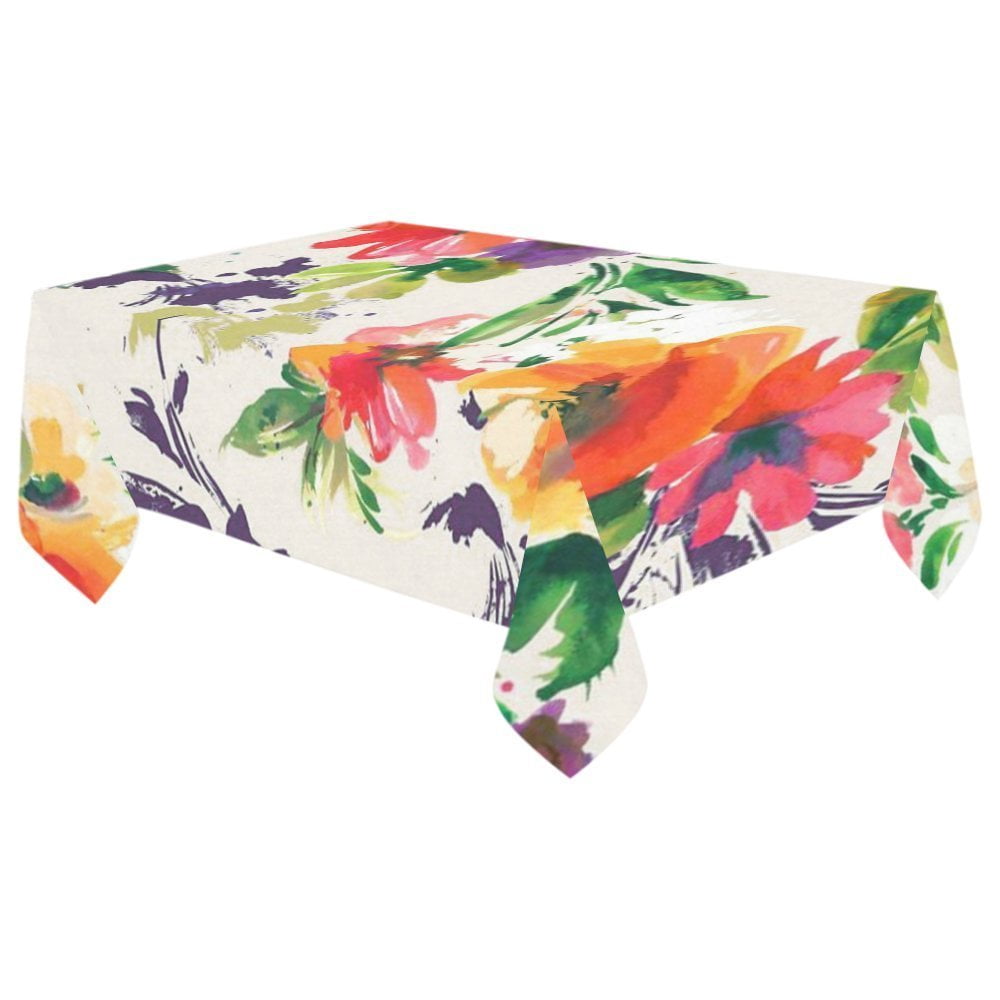 MYPOP Colorful Watercolor Flower Cotton Linen Tablecloth 60x104 inches ...