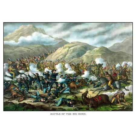 Vintage Military Print Featuring The Battle of Little Bighorn Also ...