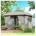 11x11 Outdoor Gazebo with Curtains, Light Gray - Steel Patio Gazebo ...
