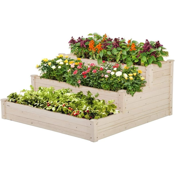 3 Tier Garden Raise Bed Elevated Garden Bed Wood Planter Box Kit Wooden