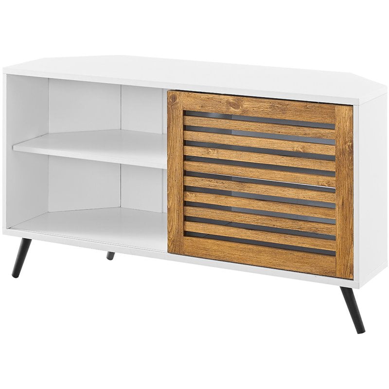 Boho Sliding Slat Door Corner TV Stand for TVs up to 50" Barnwood/Solid ...