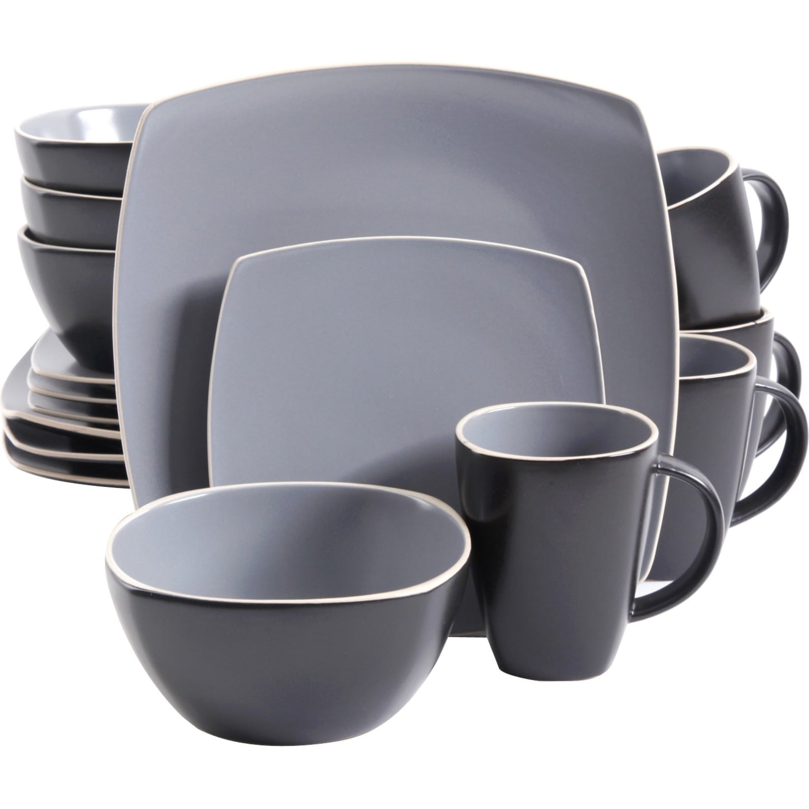 Gibson Home Soho Lounge Square 16 Pc. Dinnerware Set, Matte Gray ...