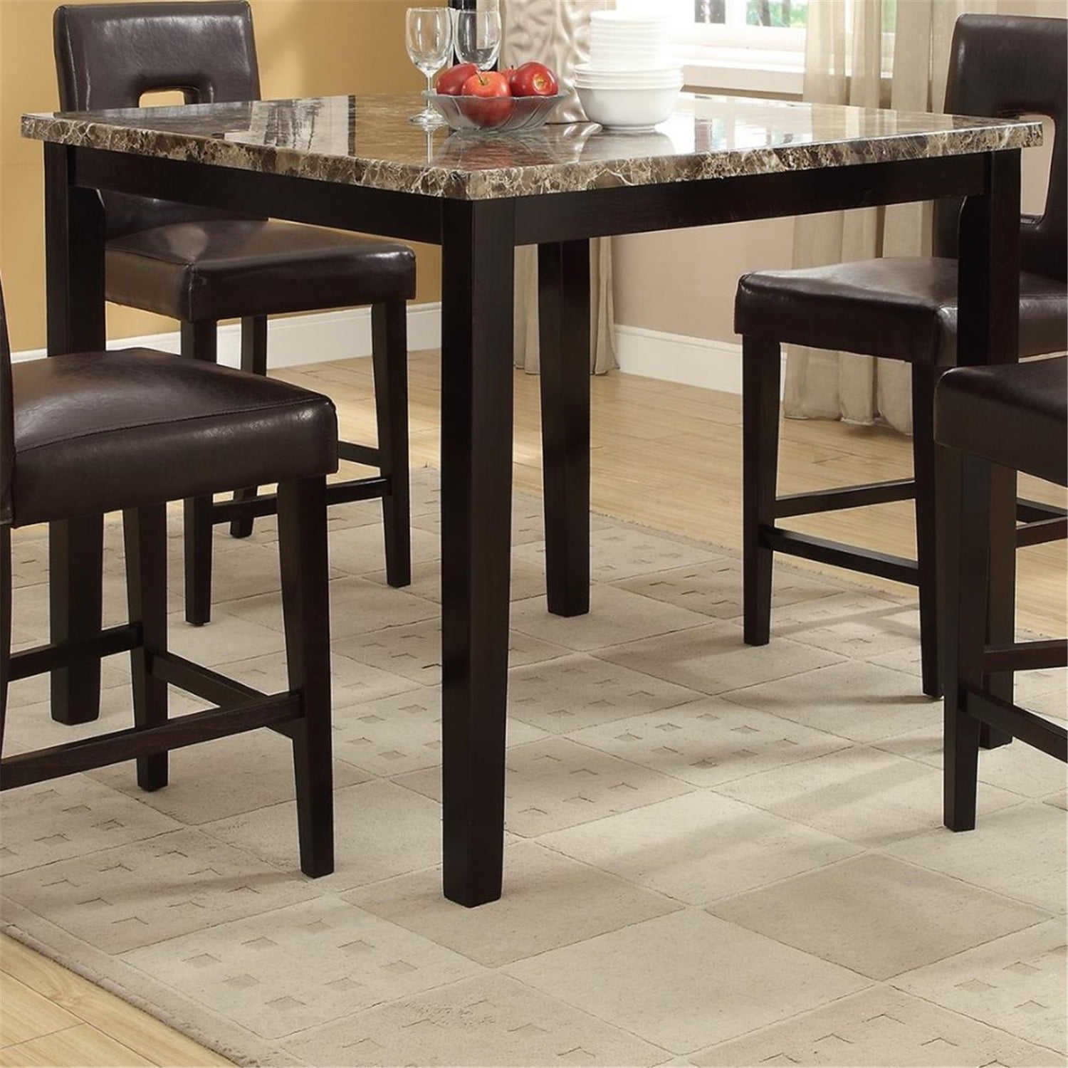 Benzara Spacious Wooden High Table Faux Marble Top Brown - Walmart.com