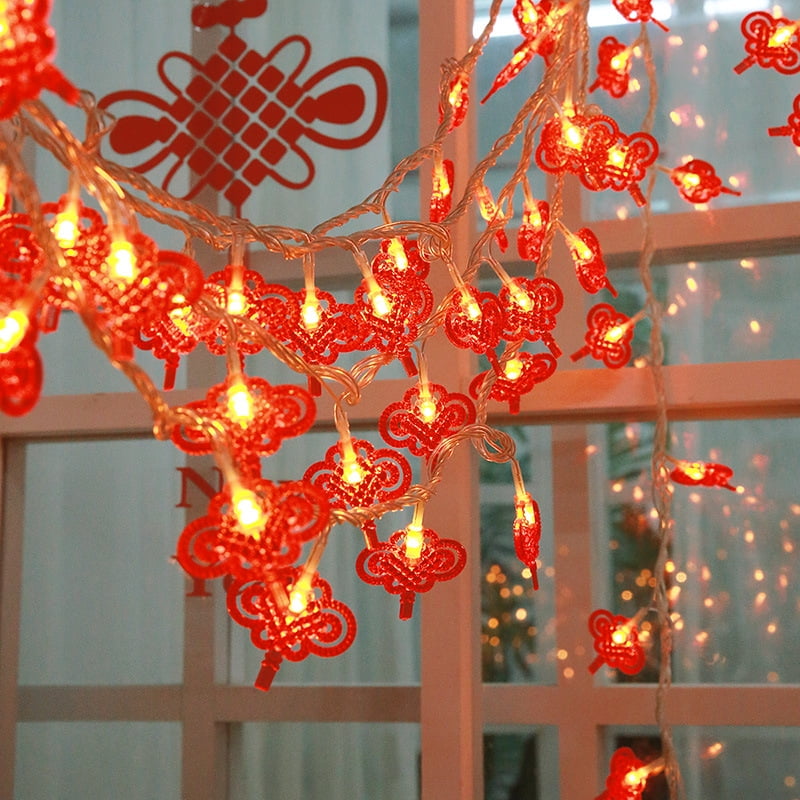 LED Chinese Knot Red Lanterns String Light Christmas Spring Festival ...