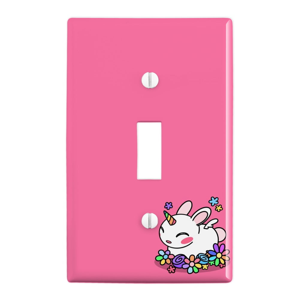 Cute Unicorn Bunny Rabbit with Rainbow Flowers Plastic Wall Decor ...