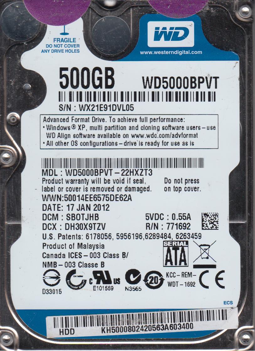 WD5000BPVT-22HXZT3, DCM SBOTJHB, Western Digital 500GB SATA 2.5 Hard Drive - Walmart.com