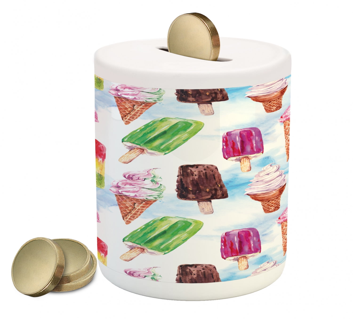 Ice Cream Piggy Bank, Surreal Exotic Type Ice Cream Motif with ...