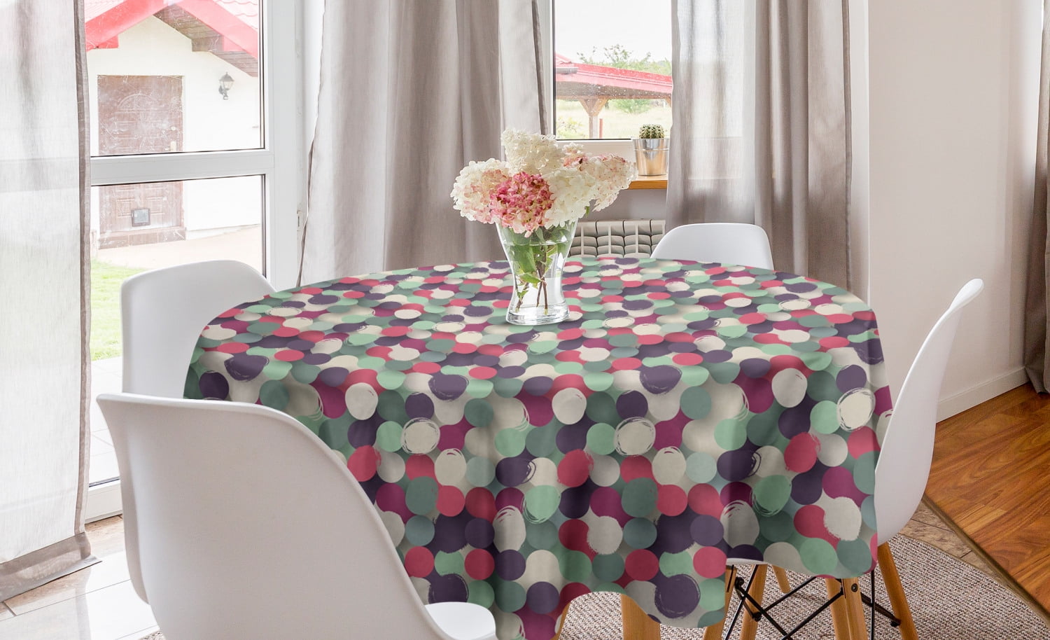 Retro Round Tablecloth, Pattern of Dots Big Spots Hand Drawn Style ...