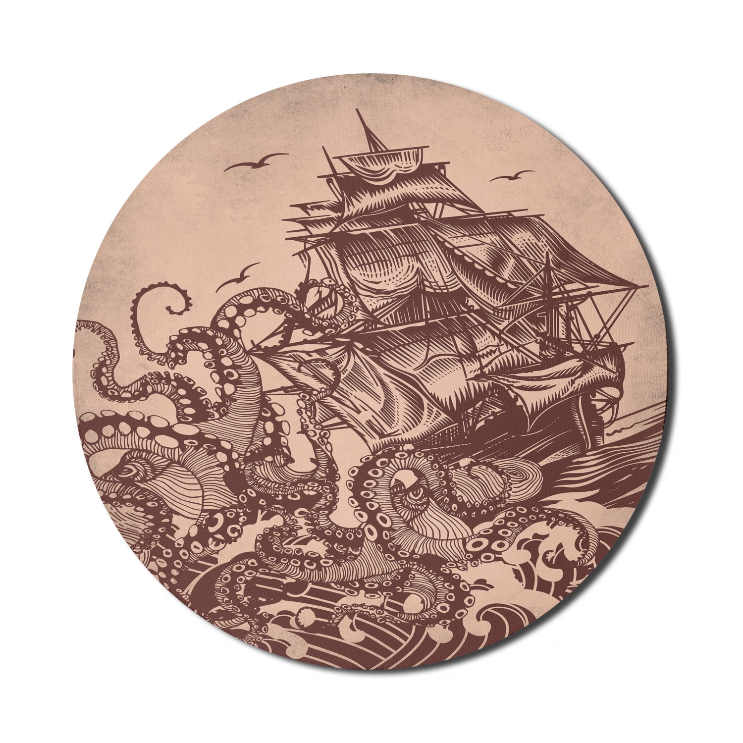 Nautical Mouse Pad for Computers, Octopus Tentacles with Ship Sail Old ...