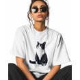 Cartoon Black Cat T Shirts for Women Short Sleeve Cotton Crewneck T ...