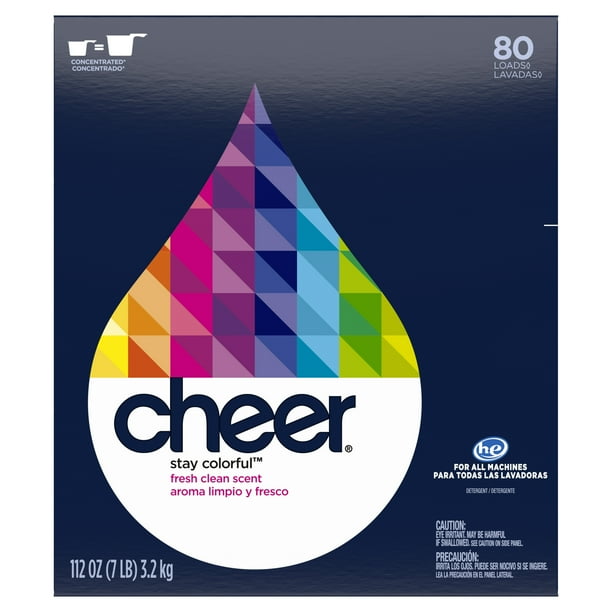 Cheer Powder Laundry Detergent, Fresh Clean, 80 Loads 112 oz - Walmart.com