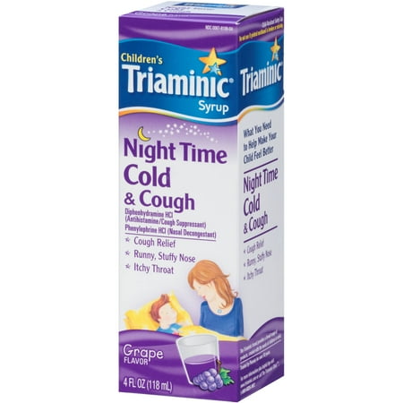 Triaminic Children's Cold Relief Night Time Cold & Cough Syrup, Grape ...