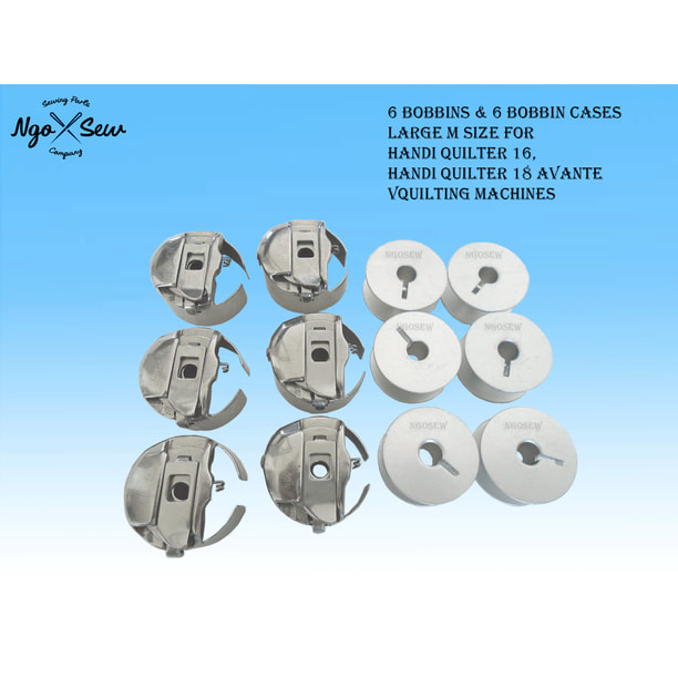 6 Bobbins & 6 Bobbin Cases Large M Size for Handi Quilter 16, Handi Quilter 18 Avante Quilting ...