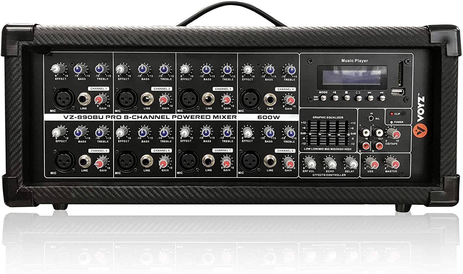 VOYZ 8-Ch Stage Powered Mixer - 1200W, USB/SD, Aux Input, RCA & 1/4 ...