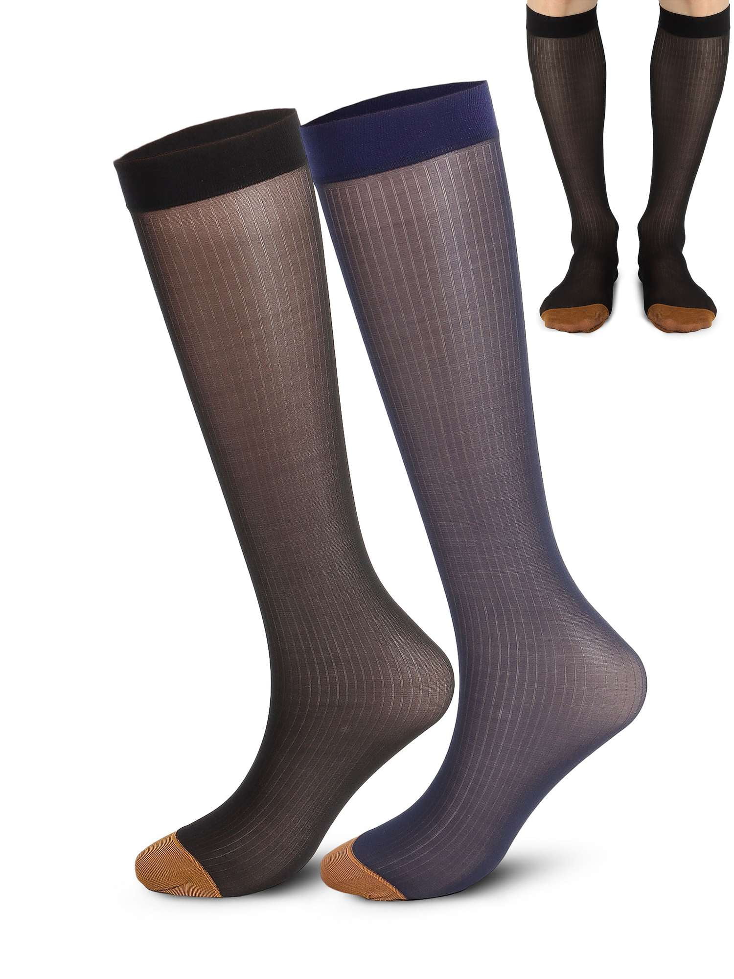 Gustave Mens Over the Calf Dress Socks 2 Pairs Silk Sheer Knee High ...