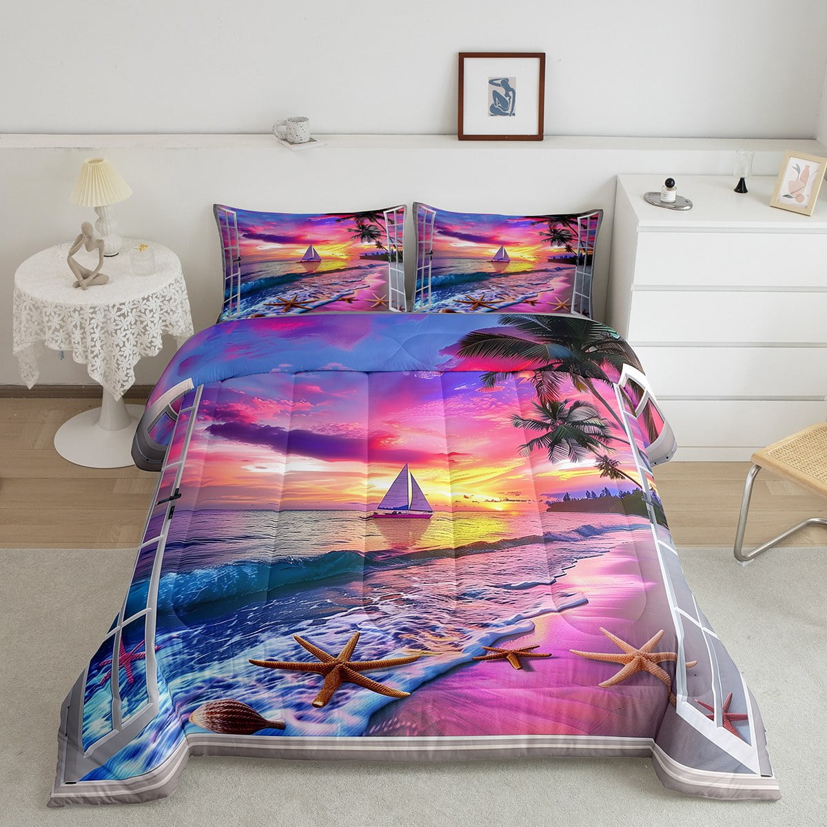 Erosebridal Dreamy Beach Comforter Sets Queen Size, Starfish Seashell ...