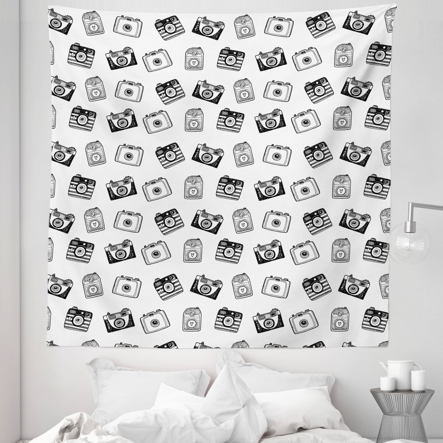 Vintage Tapestry, Retro Style Cameras Scattered on a Plain Background ...