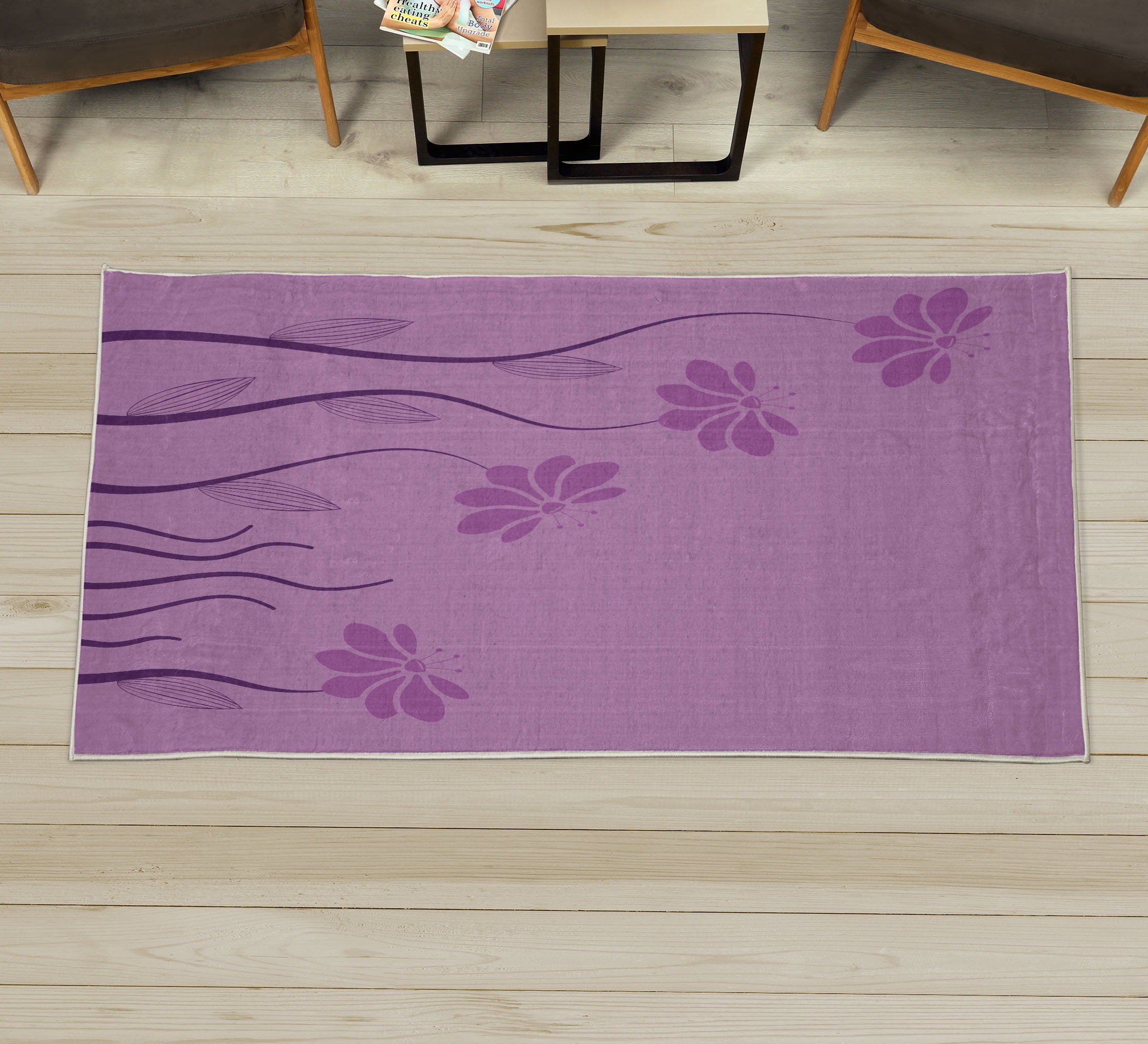 Flower Decorative Rug, Floral Petals with Striped Leaves and Lines ...