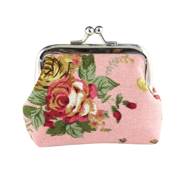 Canvas Rose Mini Coin Purse Vintage Pouch Buckle Change Bag Kiss-lock ...