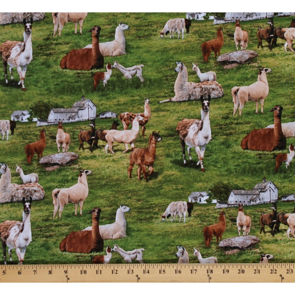 Cotton Farm Animals Realistic Llamas Cotton Fabric Print by the Yard ...