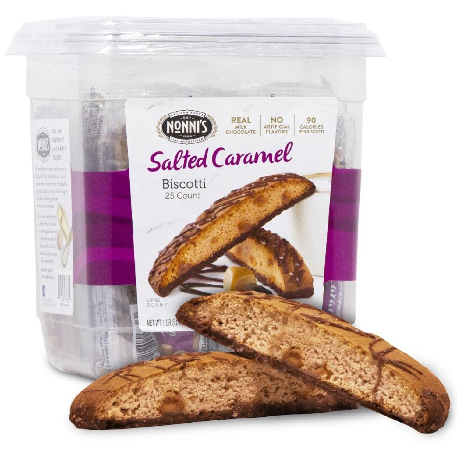 LZHF Salted Caramel Biscotti Italian Cookies Tub - Biscotti Individually Wrapped Salted Caramel ...