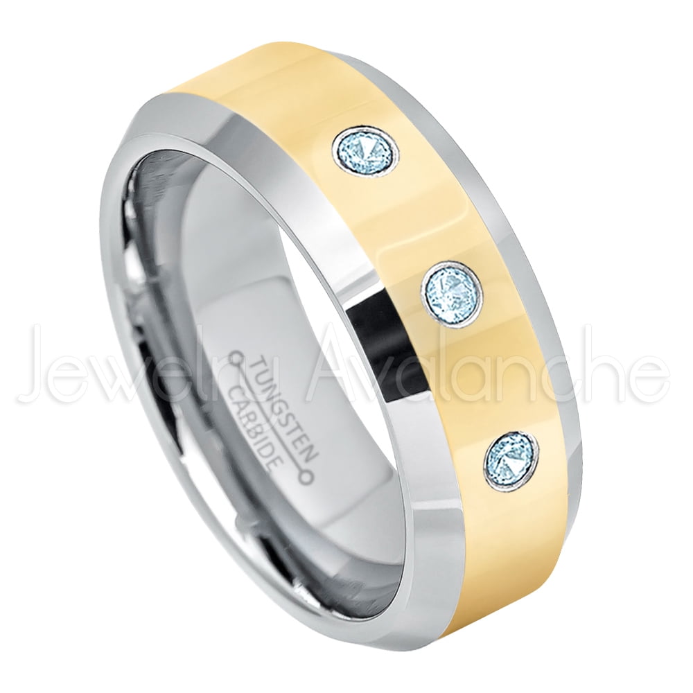 Yellow Gold IP 2-Tone Tungsten Ring - 0.21ctw Topaz 3-stone Band ...