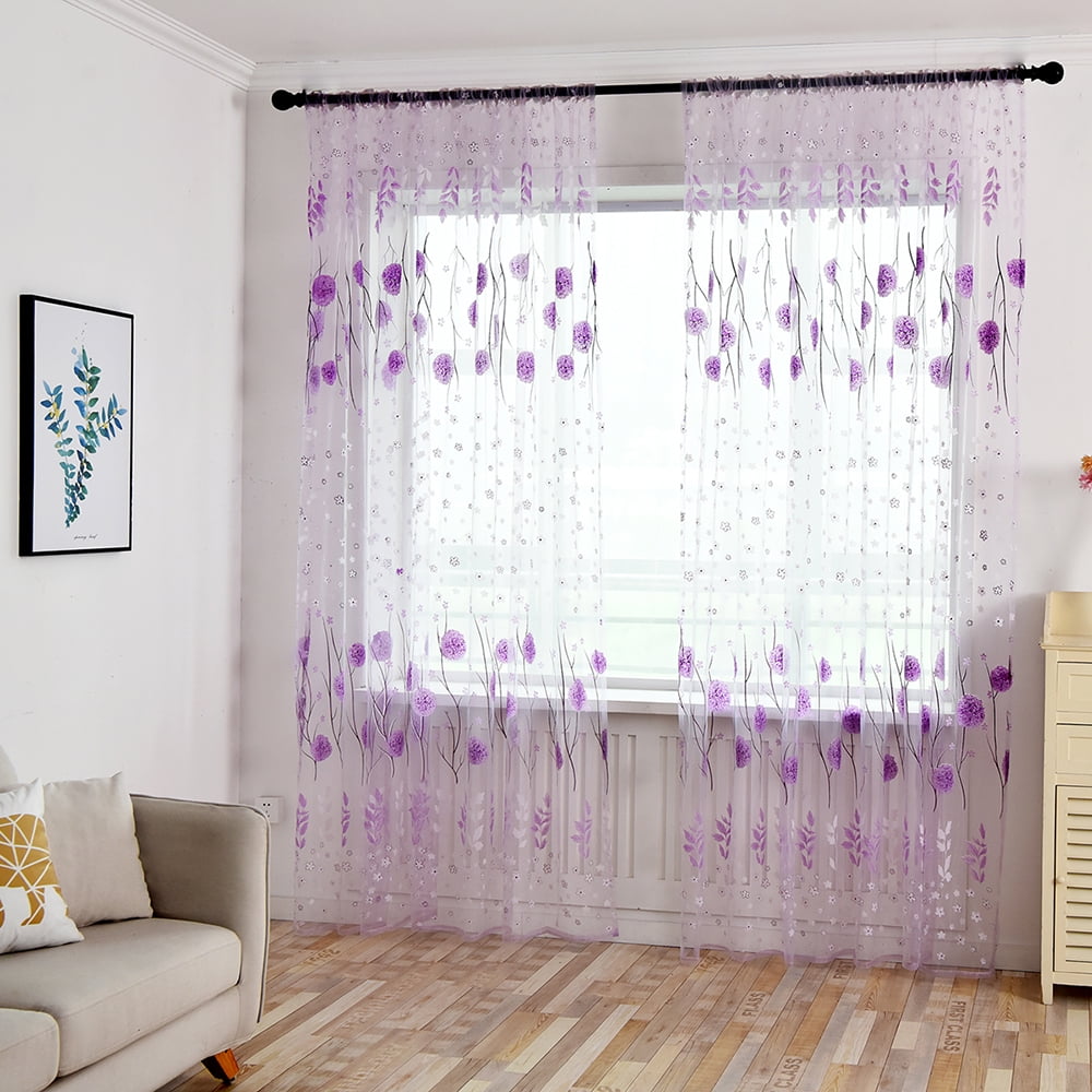 1/2Pcs Window Lace Floral Curtain Panel Drape Voile Tulle Sheer Balcony ...