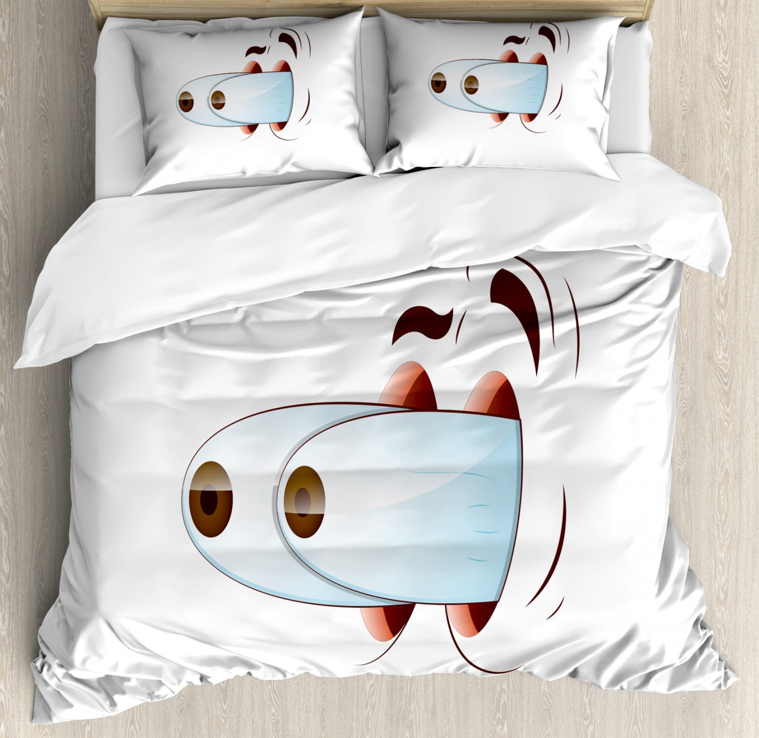 Eye King Size Duvet Cover Set, Fun Caricature of Goofy Character Taken ...