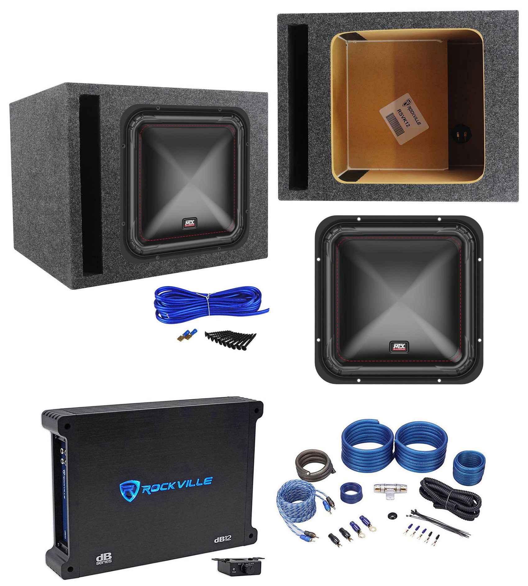 MTX S6512-44 12" 500w RMS Car Subwoofer+Vented Sub Box+Mono Amplifier ...