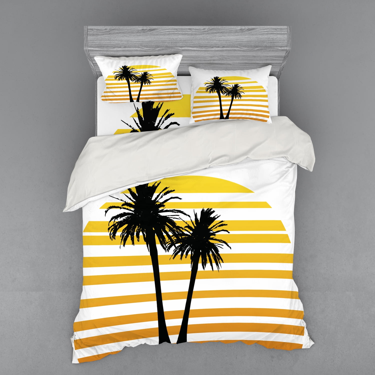 Tropical Duvet Cover Set, Coconut Palm Trees on Horizontal Tiled ...
