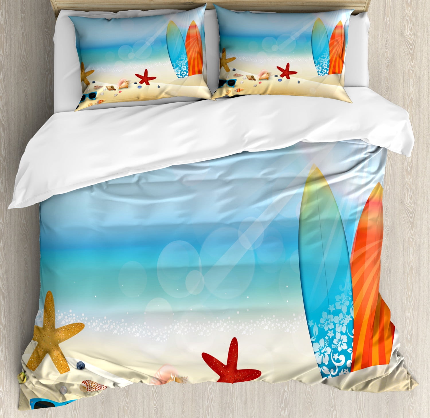 Seashells Duvet Cover Set Queen Size, Holiday Theme Sunglasses Beach ...