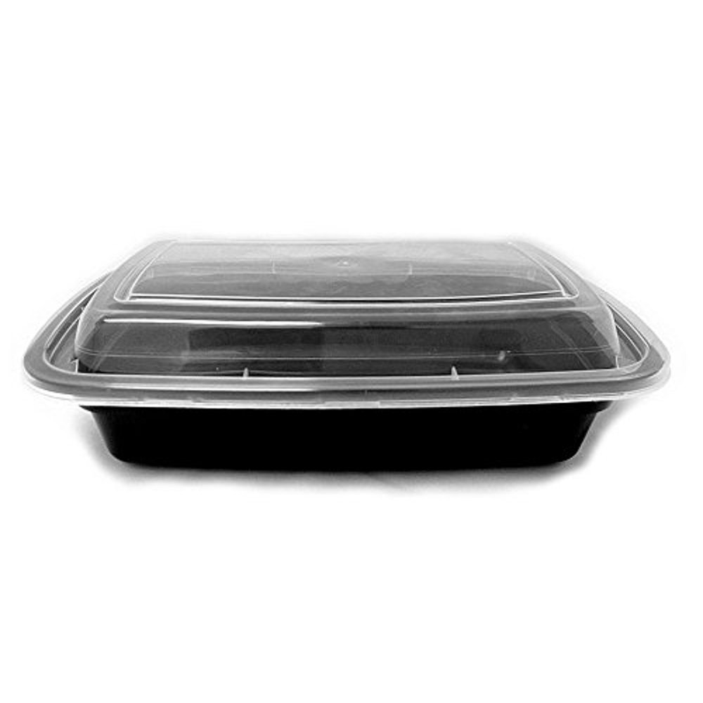 24 oz. Black Rectangular Microwaveable Food Take-Out Containers w/Lid ...