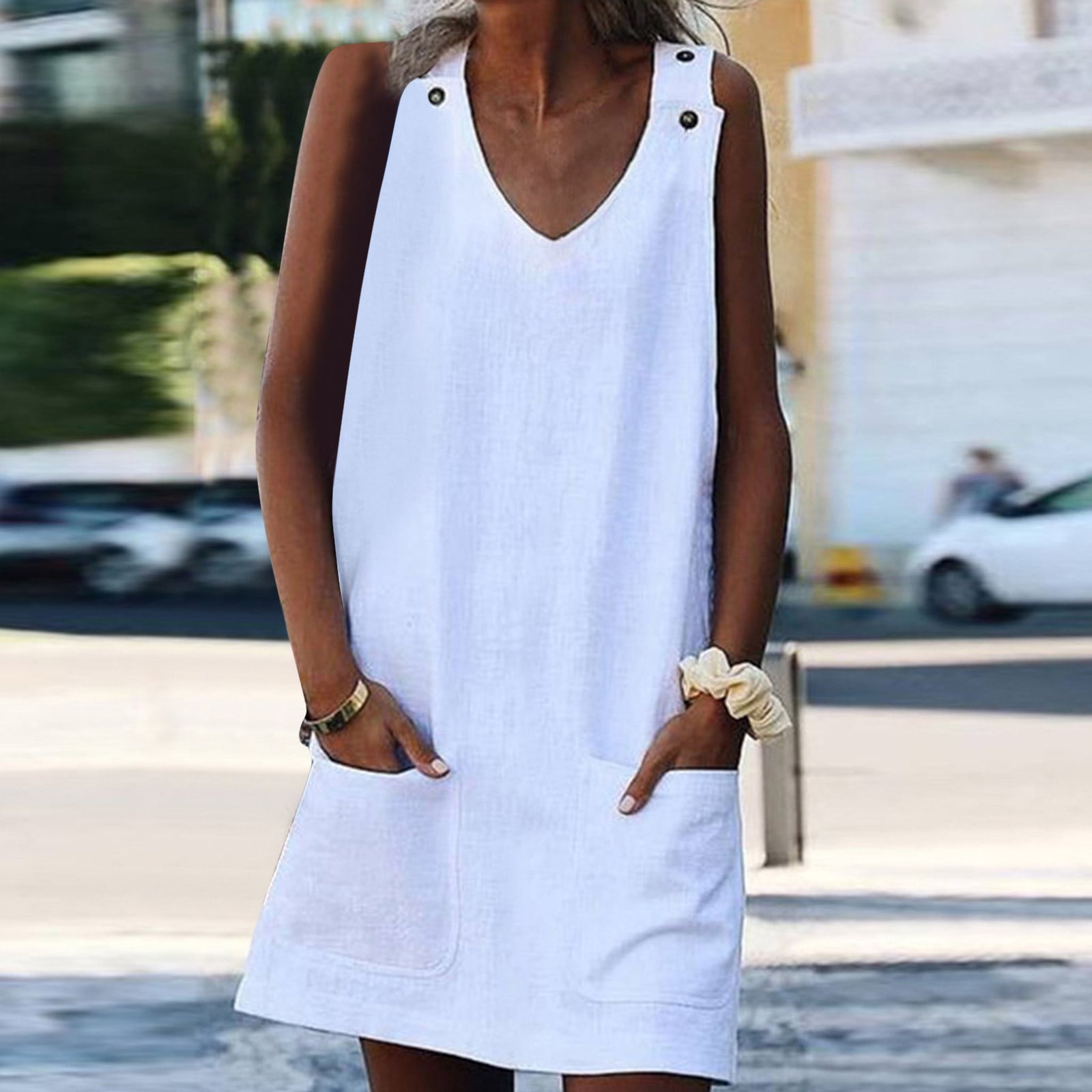 Click here for Fcbaudy Sleeveless V-Neck Dress womens Dresses sum... prices