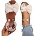 Beige Womens Stylish Round Toe Flats Bow Accent Lightweight Indoor ...