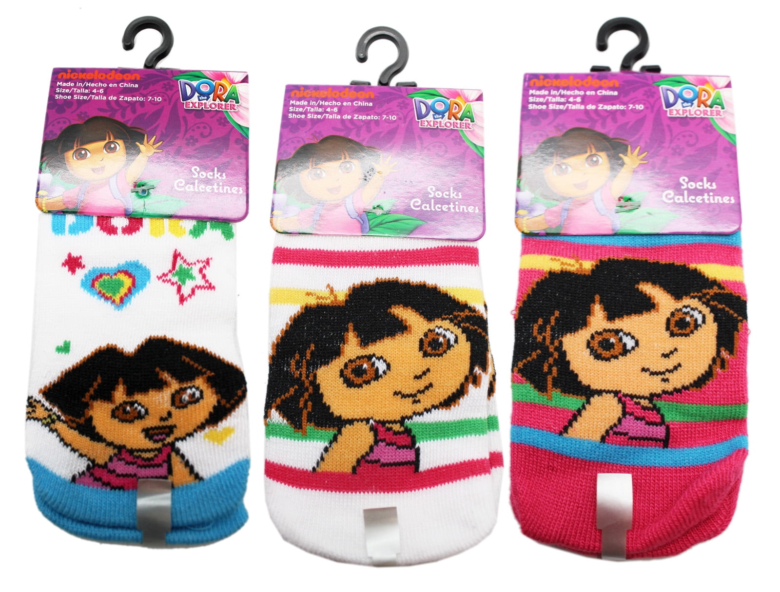 Dora the Explorer Assorted Color/Design Toddler Socks (3 Pairs, Size 4 ...