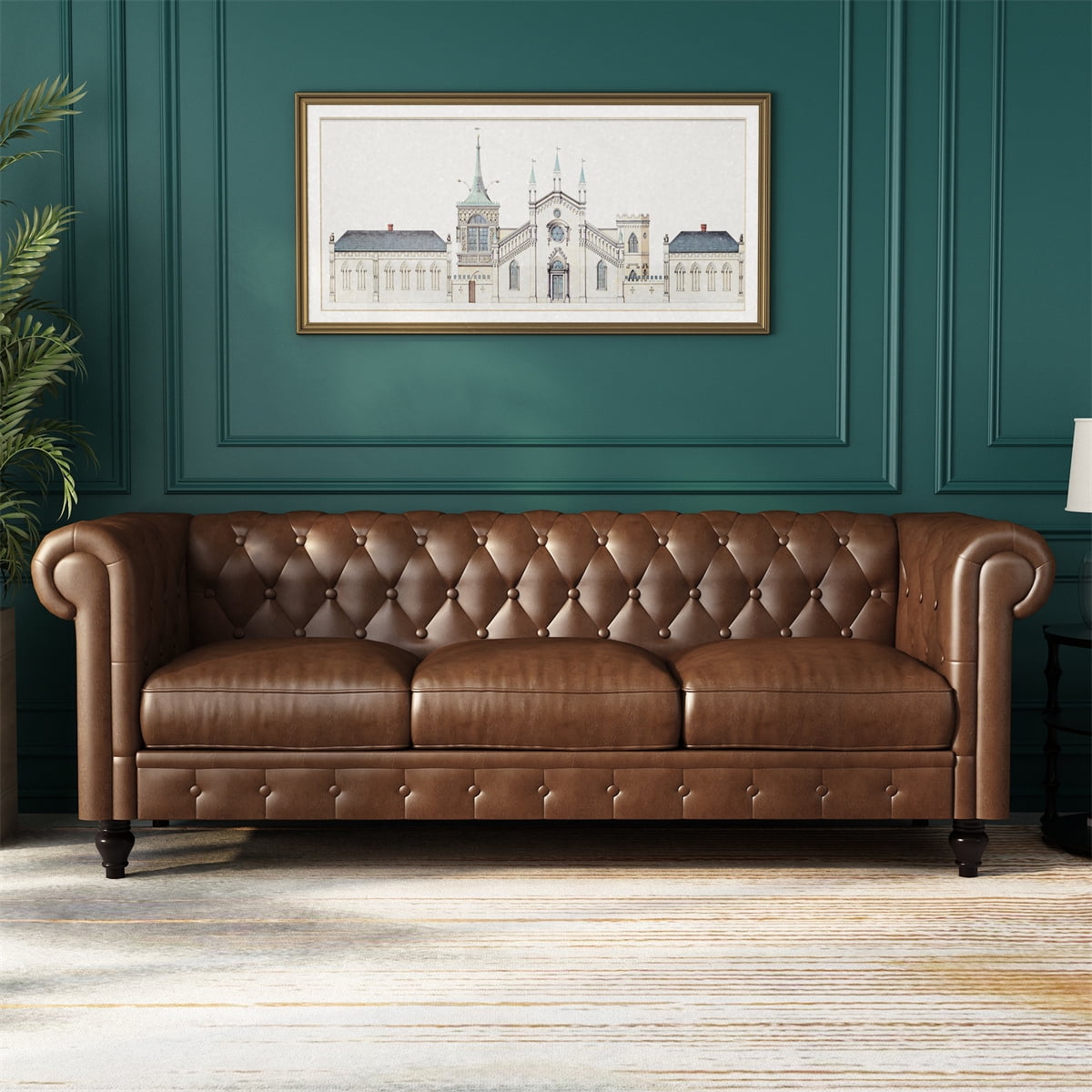 Classic PU Upholstery Sofa Couch, 3 Seat Tufted Back with Deep Button ...