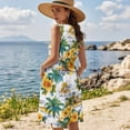 Binienty Crewneck Dress with Tropical Island Print, Sleeveless Tiered ...