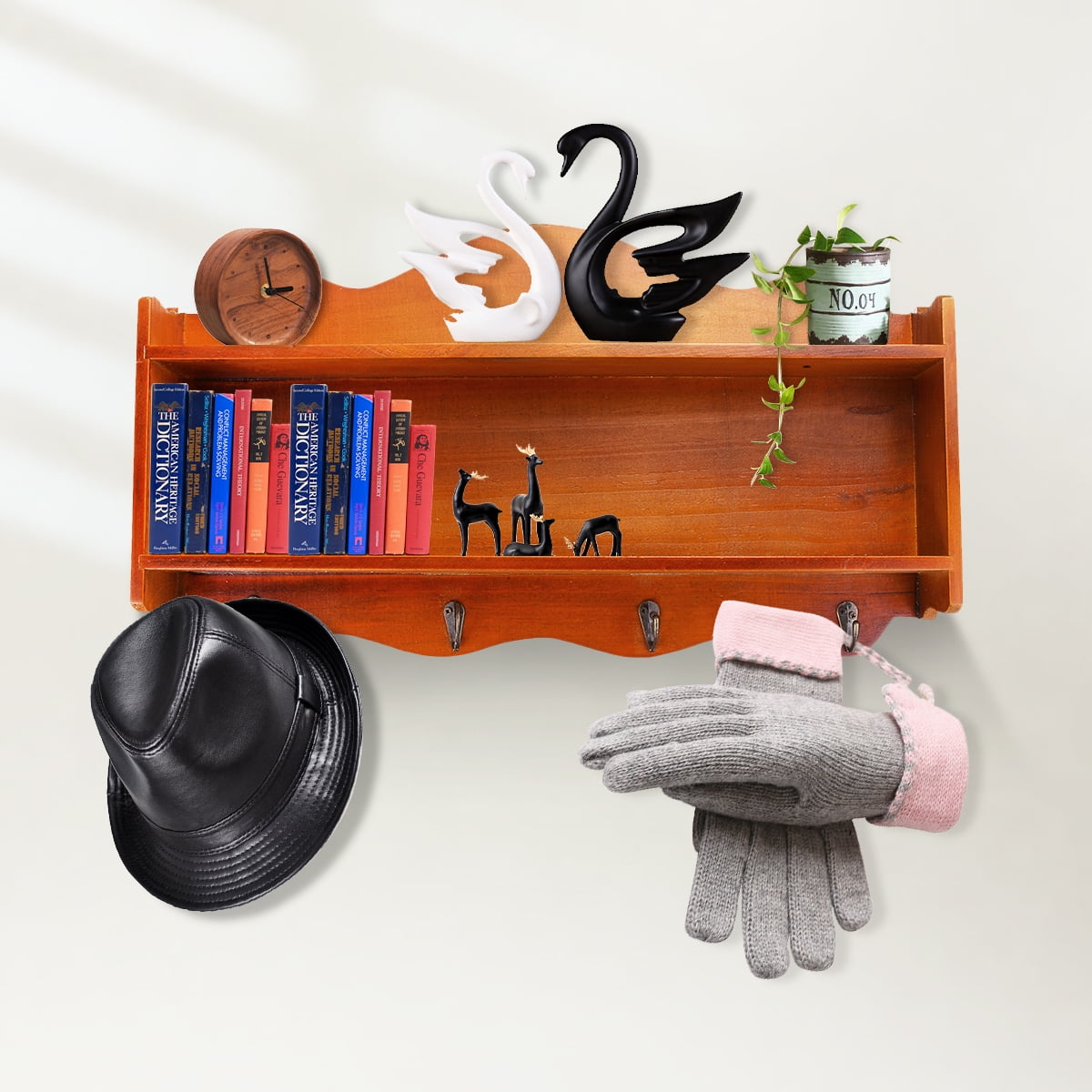 Vintage Wall Shelf Wooden Shelving Storage Display Wall Mounted with 4 ...