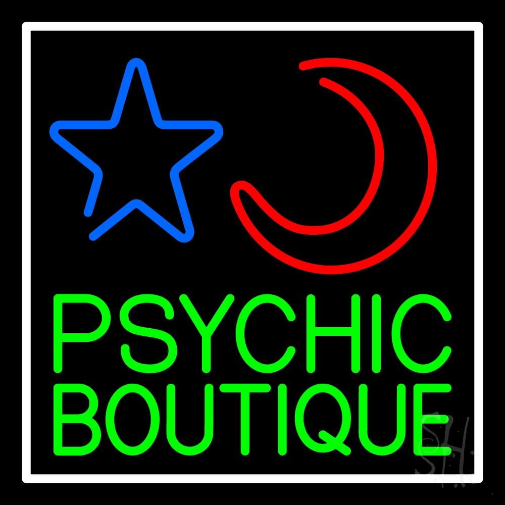Green Psychic Boutique White Border LED Neon Sign 16" Tall x 16" Wide ...