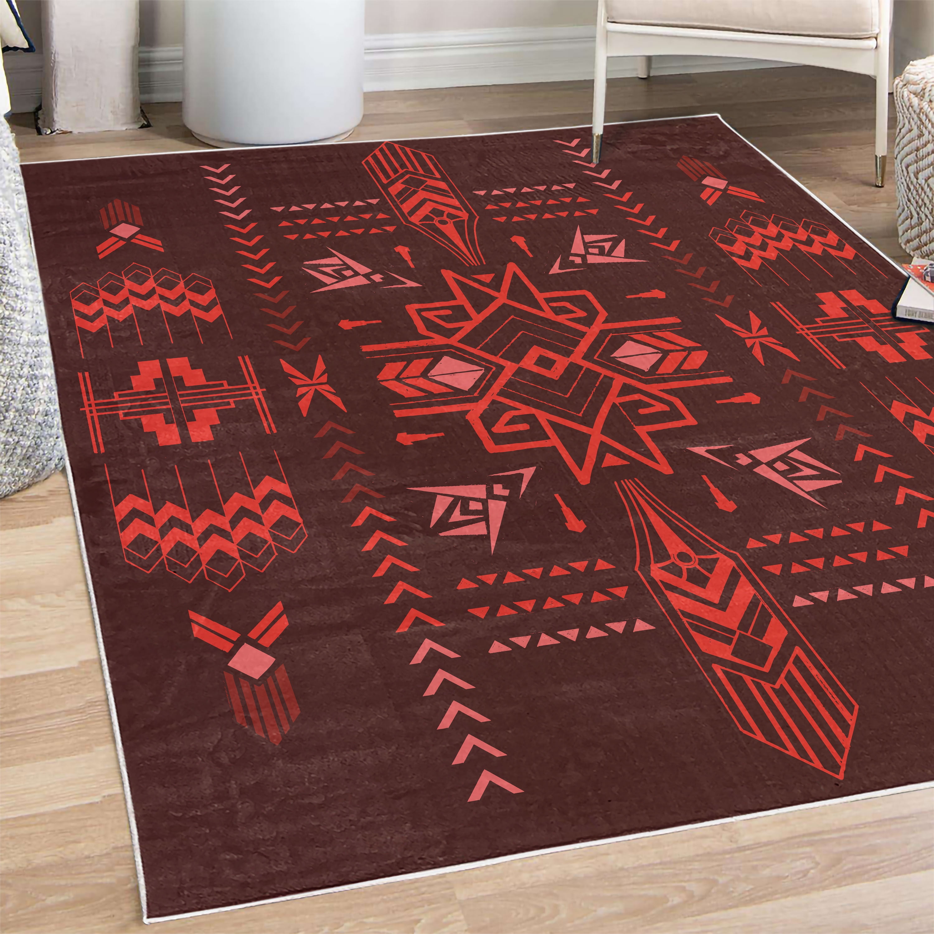 Geometric Decorative Rug, Tribal Hand Drawn Vintage Aztec Background in ...