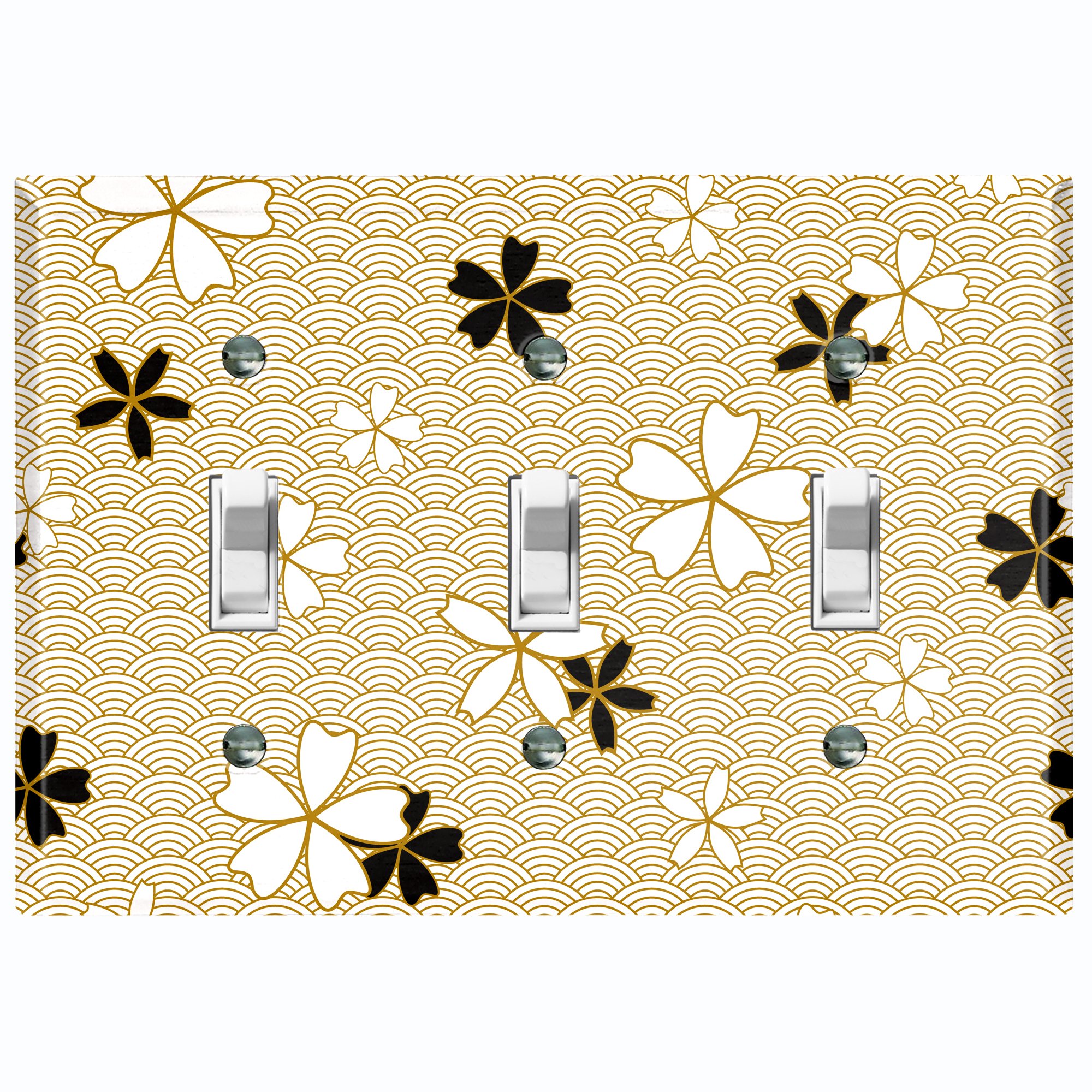 Metal Light Switch Plate Cover Japanese Flower Pattern Beige Wallpaper ...