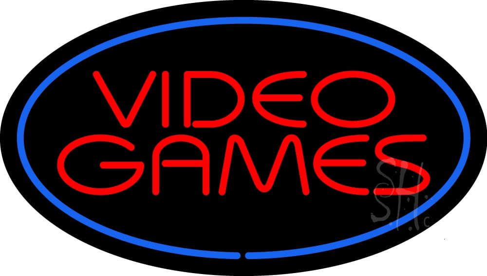 Video Games Oval Blue LED Neon Sign 20 x 37 - inches, Black Square Cut ...