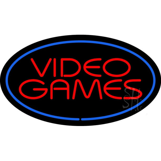 Video Games Oval Blue LED Neon Sign 20 x 37 - inches, Black Square Cut ...