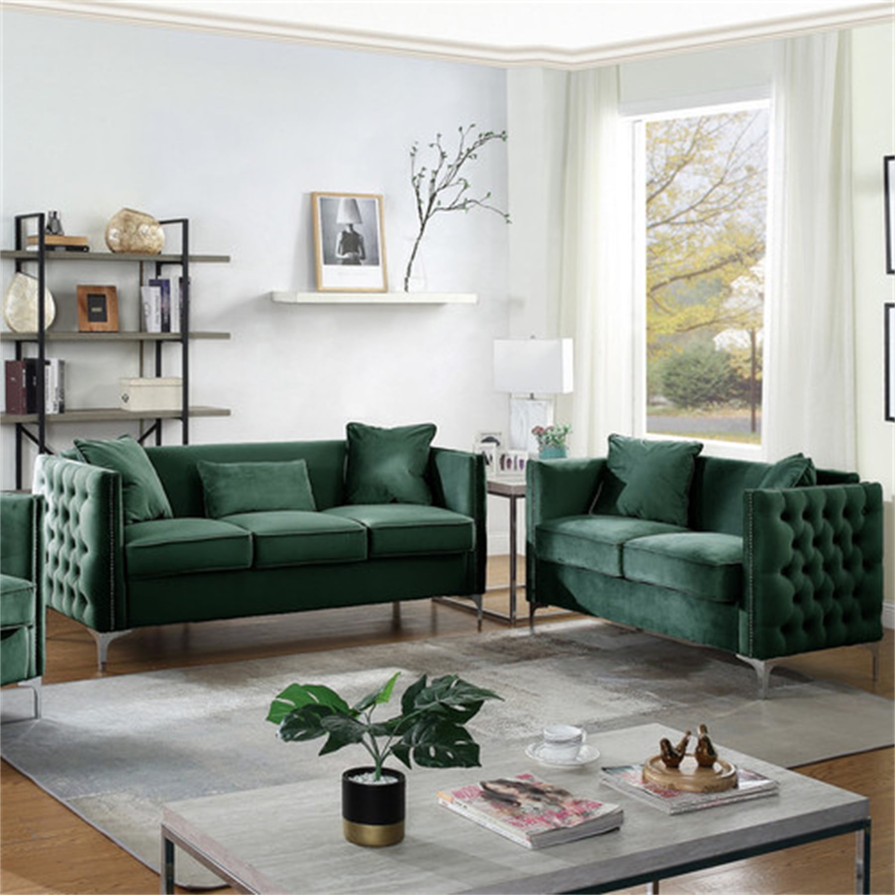 2-Piece Living Room Furniture Sets, Modern Velvet Upholstered Modular ...
