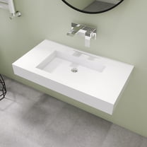 35" Wall Mount Rectangle Vessel Sink with Faucet Hole, Solid Surface ...