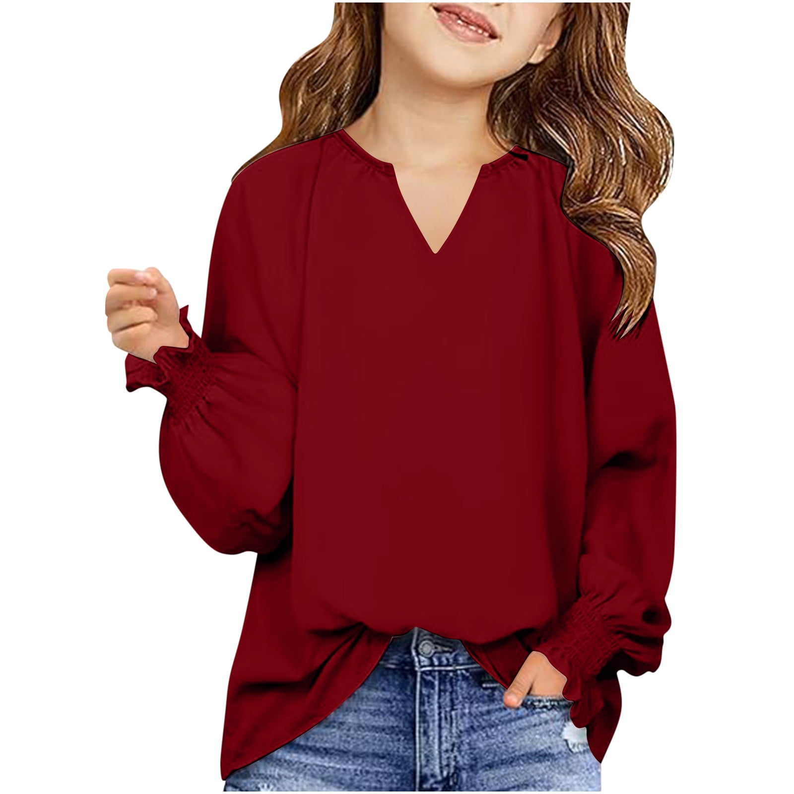 Click here for Dealovy Girls Long Sleeve Shirts Casual V Neck Sol... prices