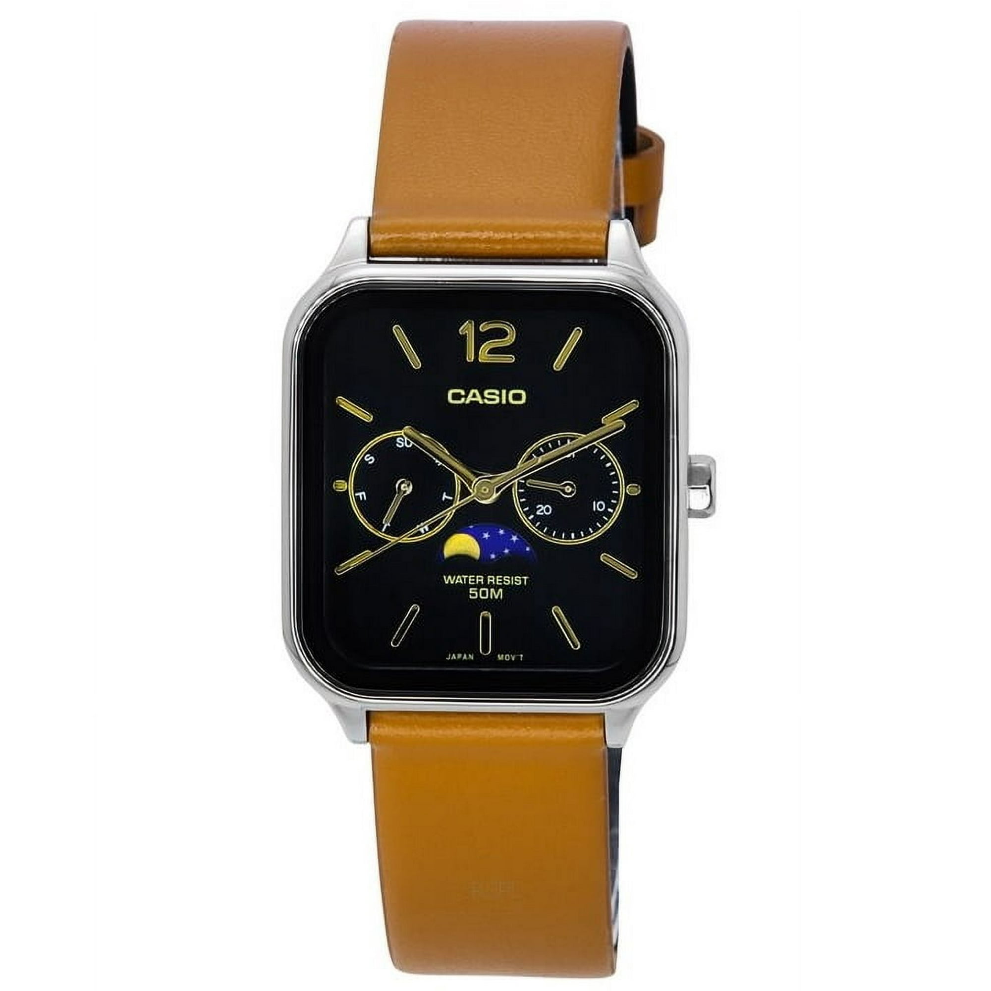 Click here for Casio Standard Analog Moon Phase Leather Strap Bla... prices